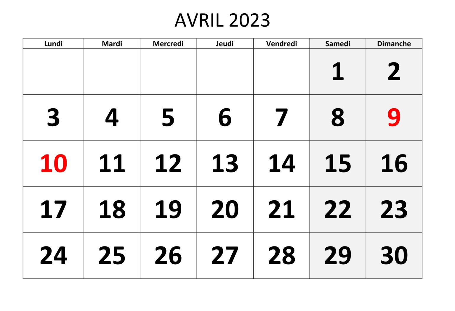 Calendrier Avril 2023 PDF | 2026 Calendrier