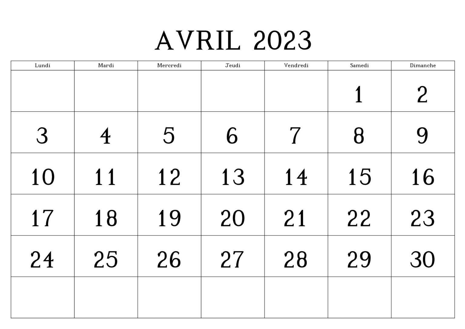 Calendrier Avril 2023 Excel | 2025 Calendrier