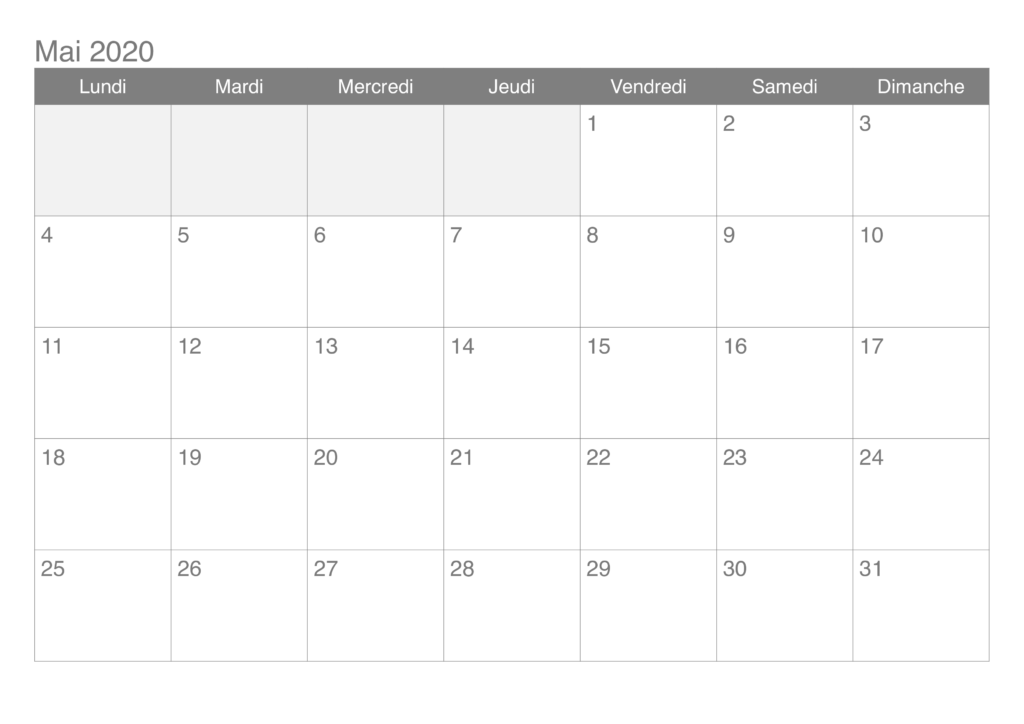 Calendrier-Mai-Mensuel-2020 | 2026 Calendrier