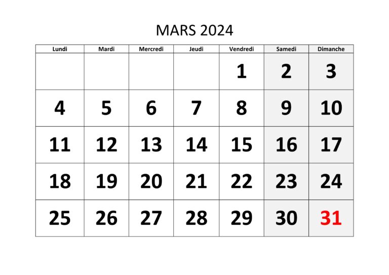 Imprimables Gratuit Mars 2024 Calendrier Modèles [PDF]