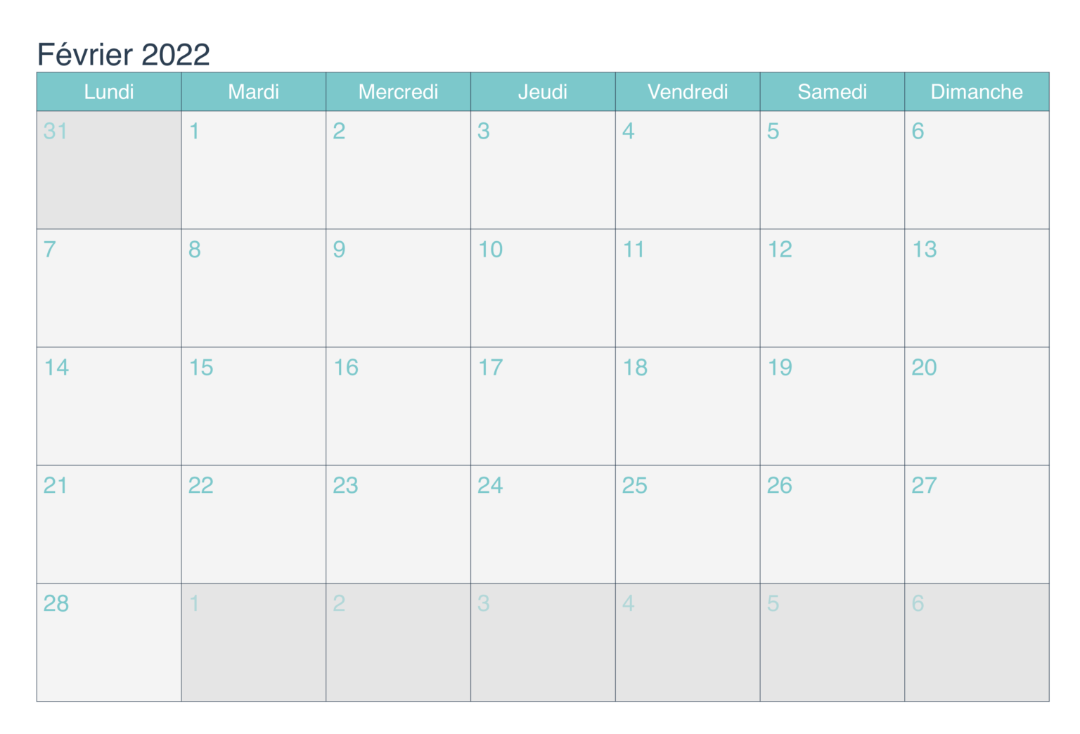 Gratuit Imprimable Février 2022 Calendrier (PDF, Mot,Excel)