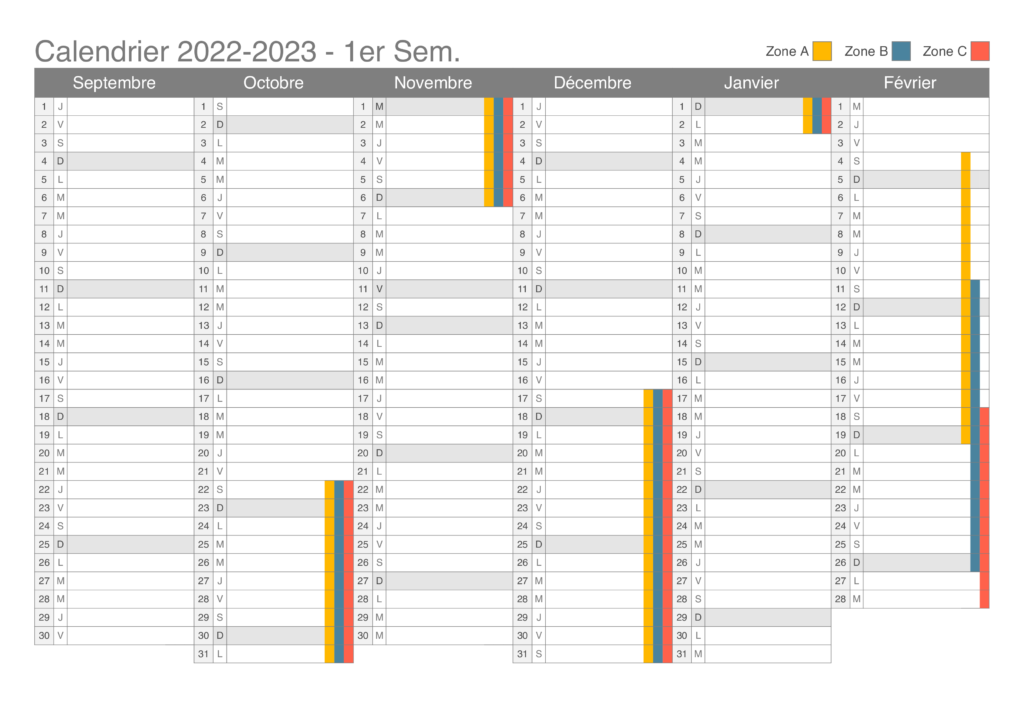 Imprimable Vacances 2023 Calendrier [PDF,Mot,Excel]