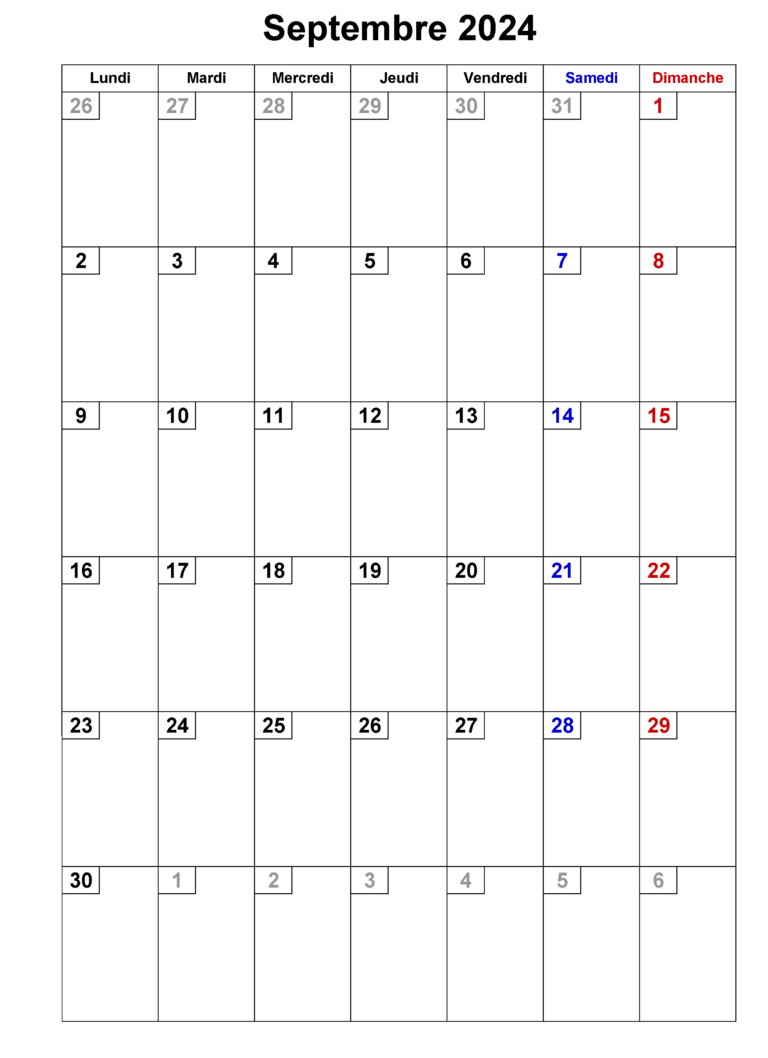 Calendrier Mois de Septembre 2024 | 2025 Calendrier