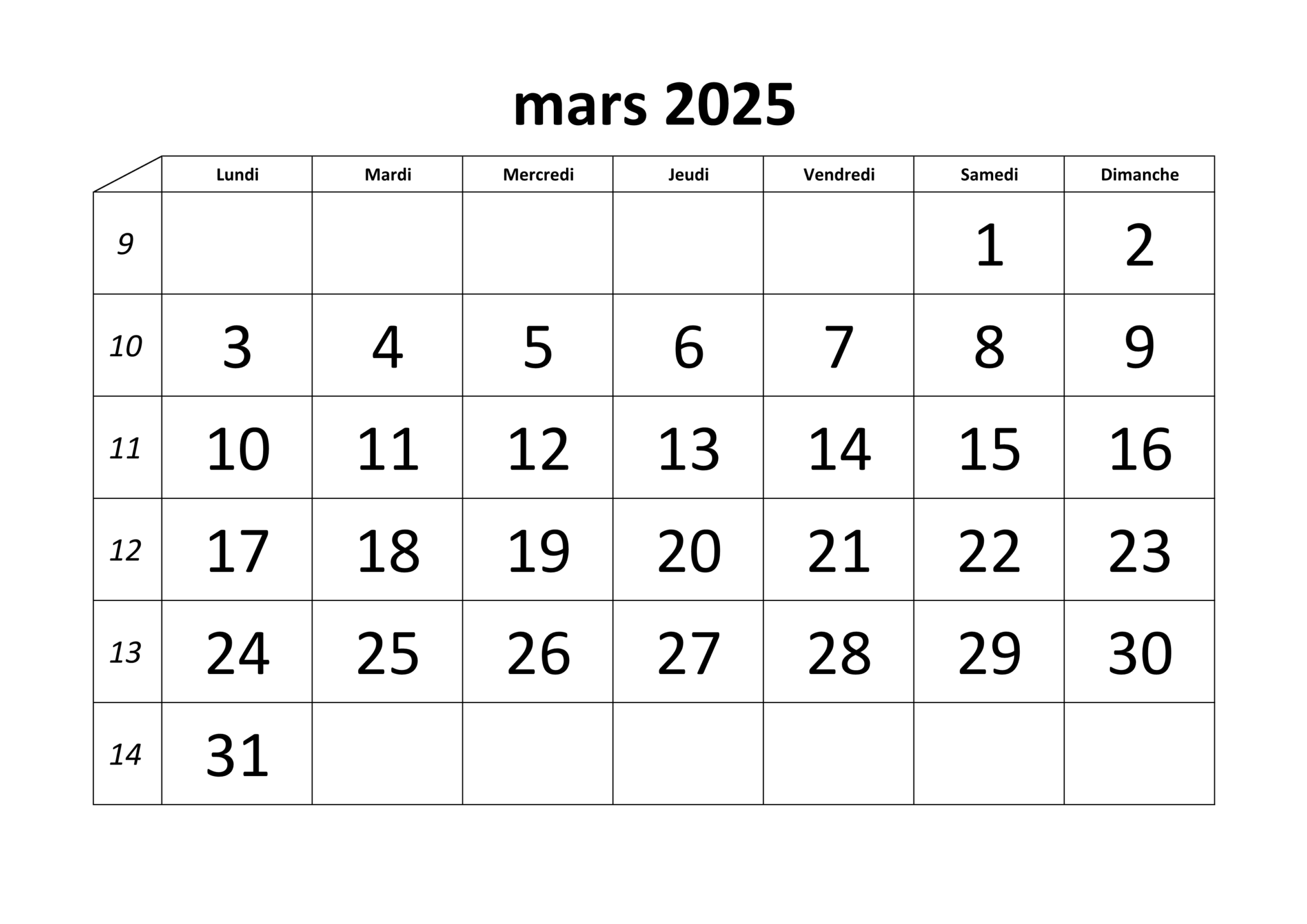 Calendrier Imprimable de Mars 2025 | 2026 Calendrier