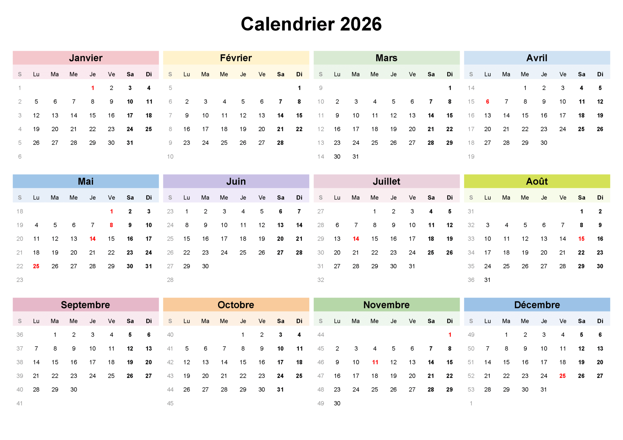 Calendrier 2026 a Imprimer | 2026 Calendrier