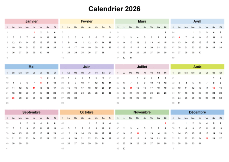Calendrier 2026 a Imprimer | 2026 Calendrier